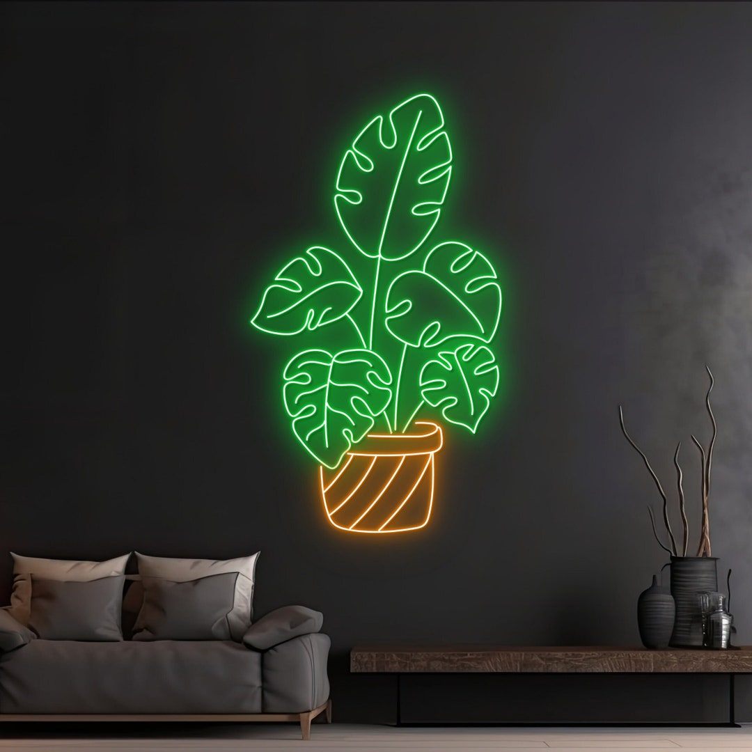 Custom Monstera Leaf Plant Neon Light, Leaves Plant Led Light, Monstera ...