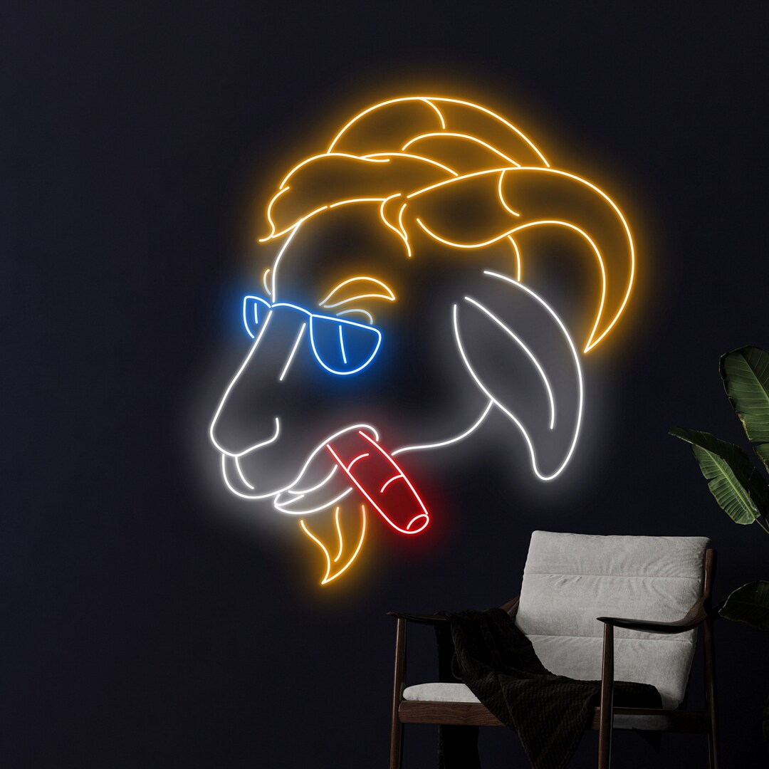Goat Smoking Neon Sign, Goat Led Sign, Goat Smoking Led Light, Goat ...