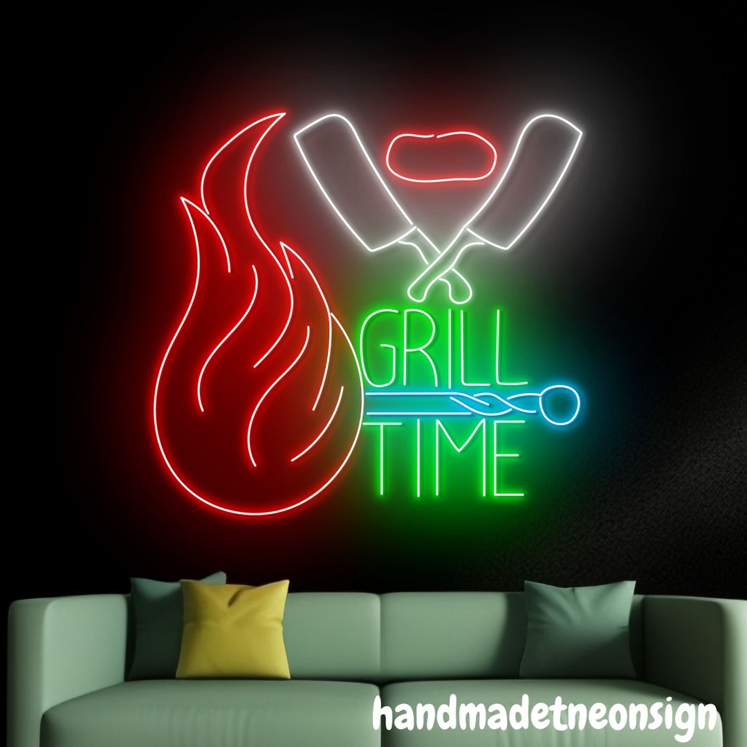 Grill Time Neon Sign, Barbecue Led Sign, Grill Meat Neon Light, BBQ ...