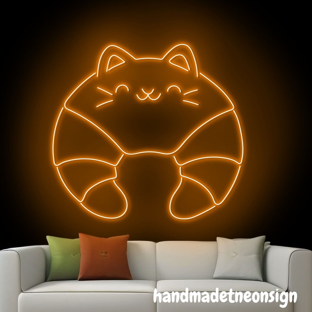 Croissant Cat Neon Sign, Croissant Led Sign, Croissant Neon Light ...