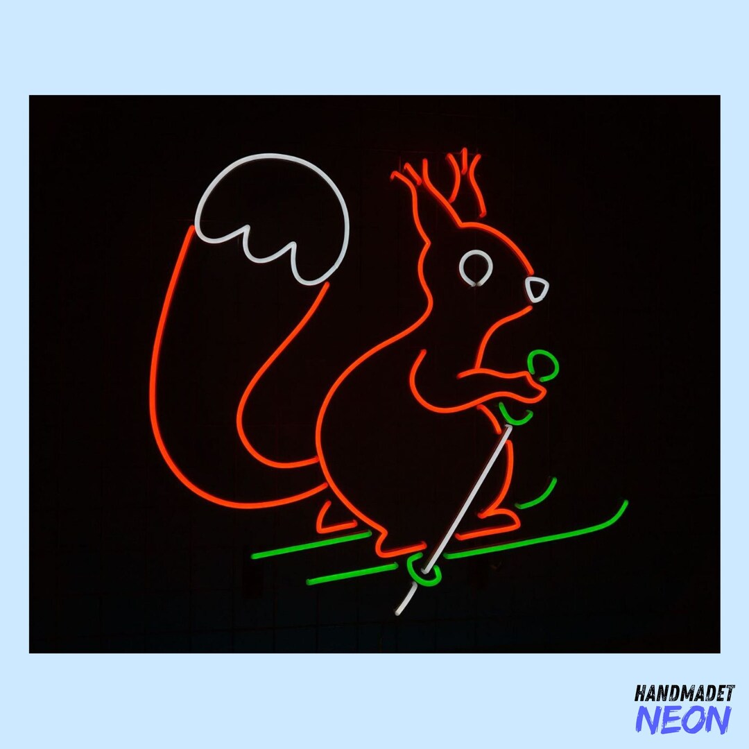 Squirrel Skiing Neon Sign, Squirrel Led Sign, Skiing Sport Neon Light ...