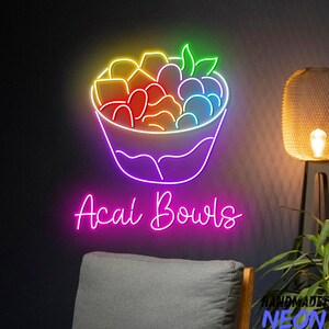 Acai Bowls Neon Sign – LED Light Wall Decor for Smoothie Bar, Juice ...