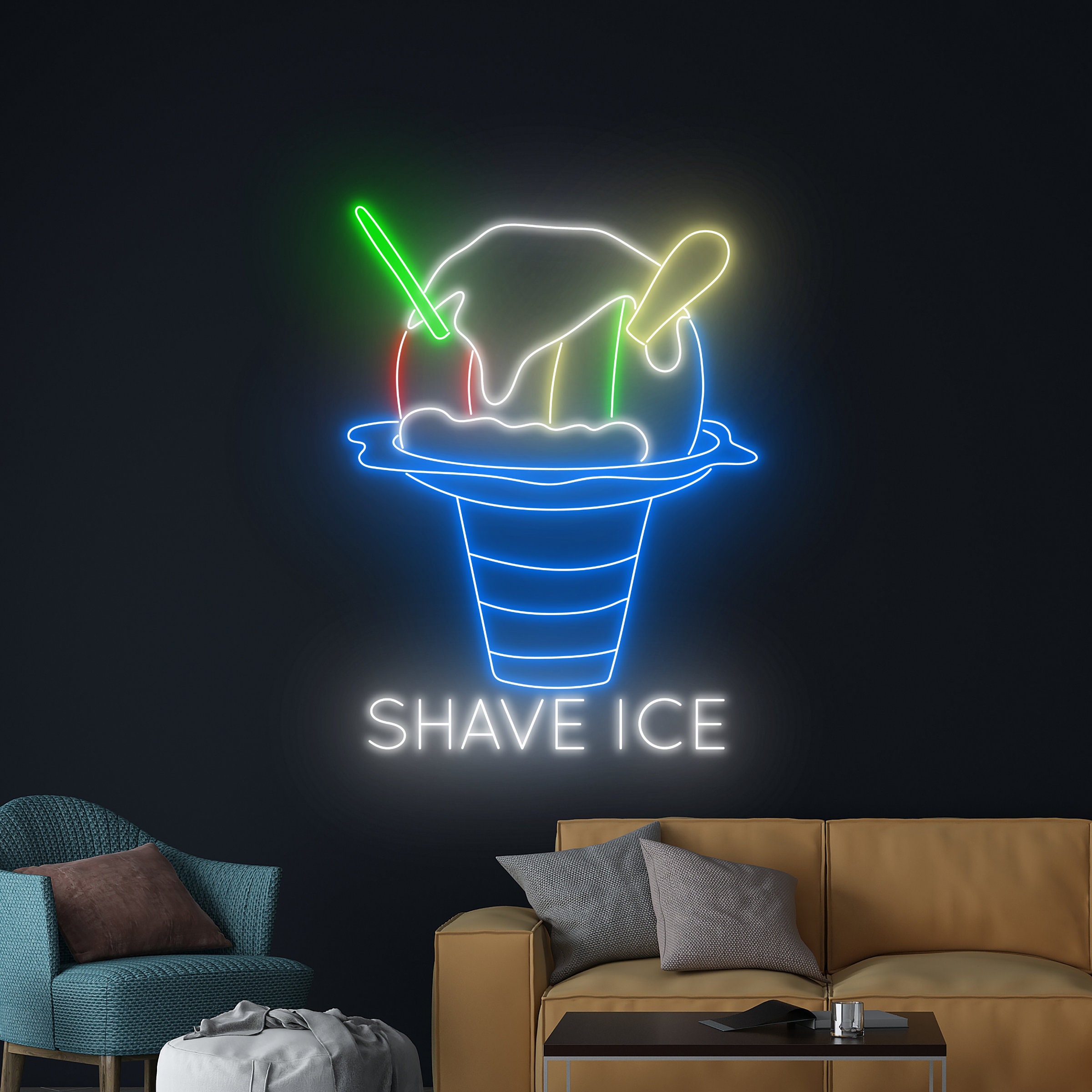 Shave Ice Neon Sign, Shave Ice Led Sign, Shave Ice Hawaiian Led Light ...
