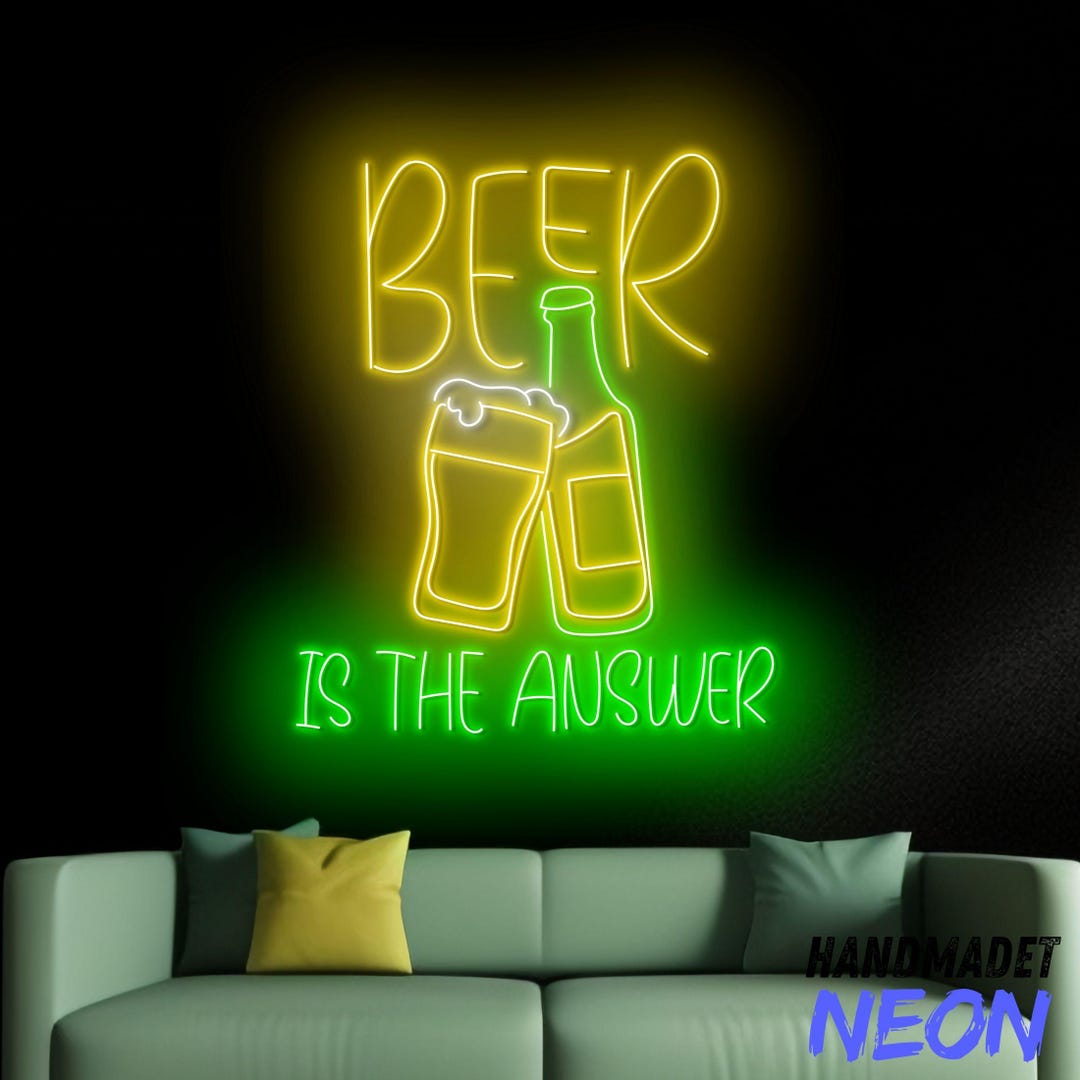 Beer is the Answer Neon Sign, Beer Glass Led Sign, Beer Bottle Neon ...
