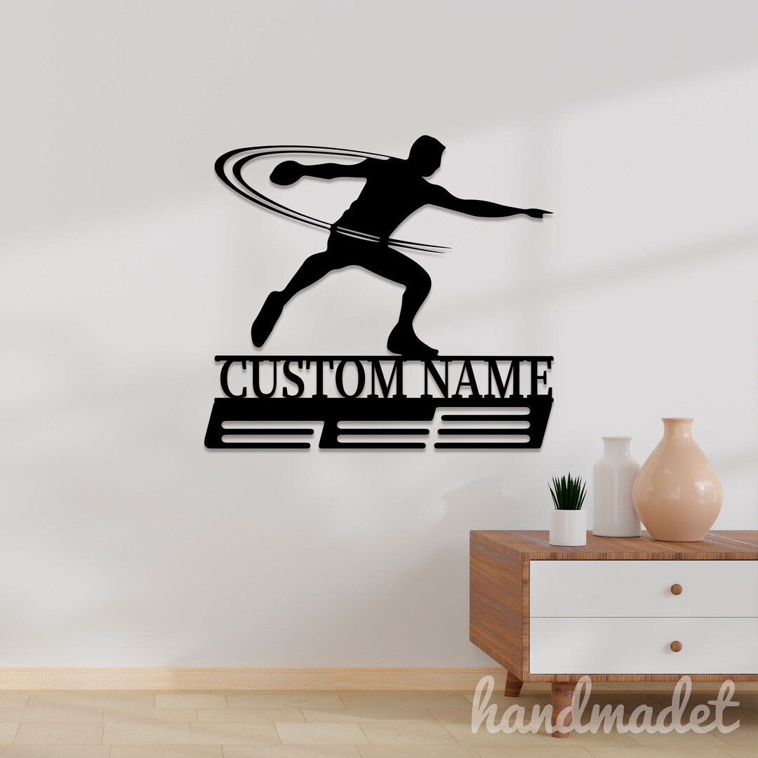 Custom Man Discus Throw Medal Hanger Metal Wall Art LED Light, Discus ...