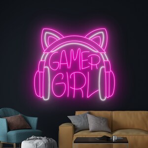 Headphone Gamer Girl Neon Sign, Game Headphone Led Sign, Game Player ...