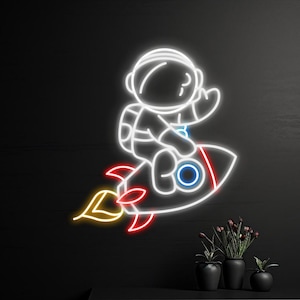 Astronaut Rocket Neon Sign, Spacecraft Astronaut Led Sign, Astronaut ...