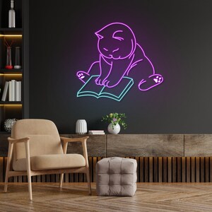 Cat Reading Book Led Sign, Cat Neon Sign, Wall Decor, Cat Read Book ...