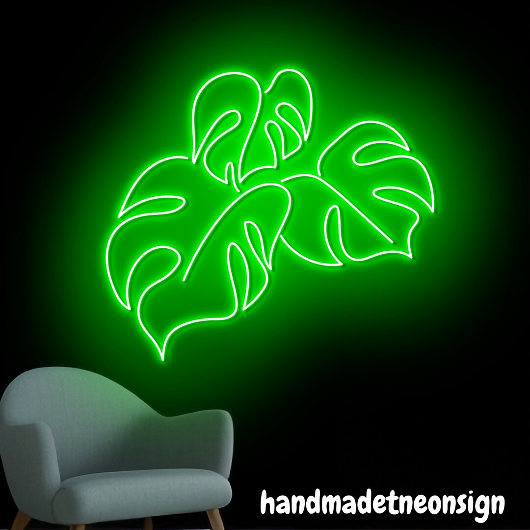 Monstera Leaf Neon Wall Sign, Green Leaf Led Wall Sign, Plant Neon Wall ...