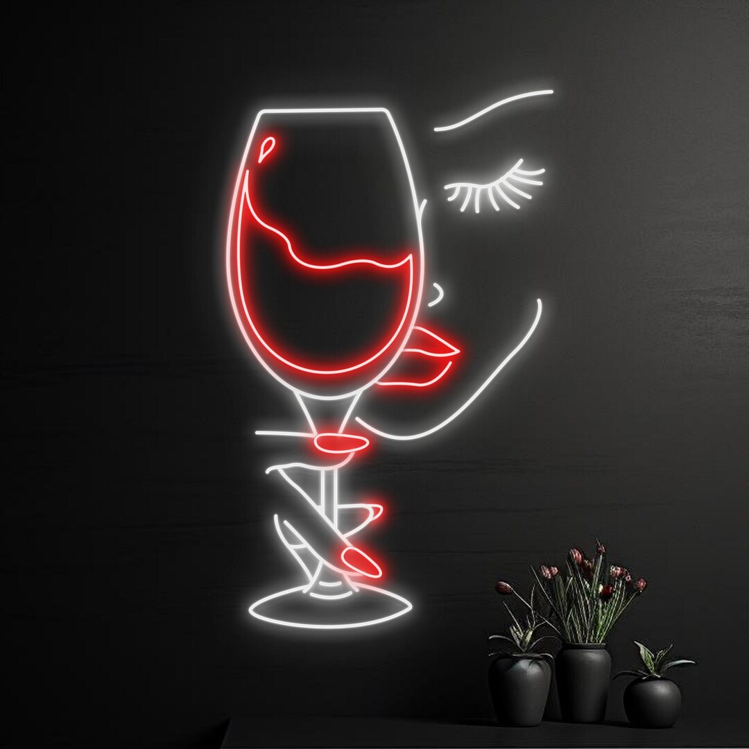 Custom Lady Drinking Wine Neon Sign, Lady's Hand Holding Wine Glasses ...
