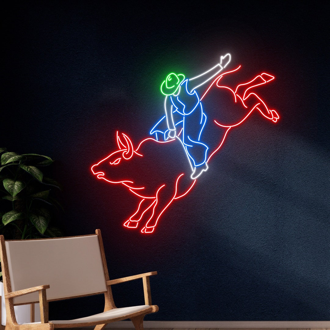 Rodeo Neon Sign, Cowboy Rides Bull Neon Light, Bull Riding Led Sign ...