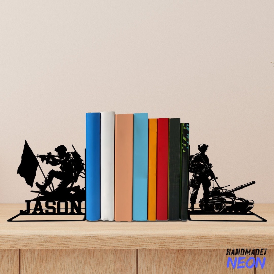 Custom Soldier Metal Bookends, US Flag Army Name Bookend, Veteran Table ...