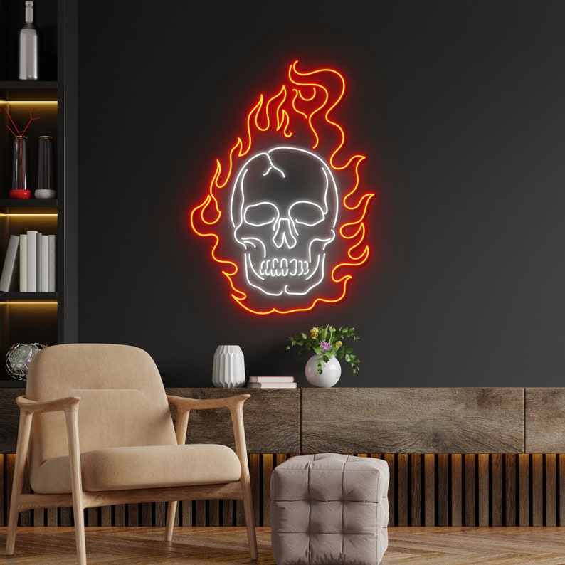 Fire Skull Led Neon Sign Skull Neon Sign Wall Decor Skull - Etsy