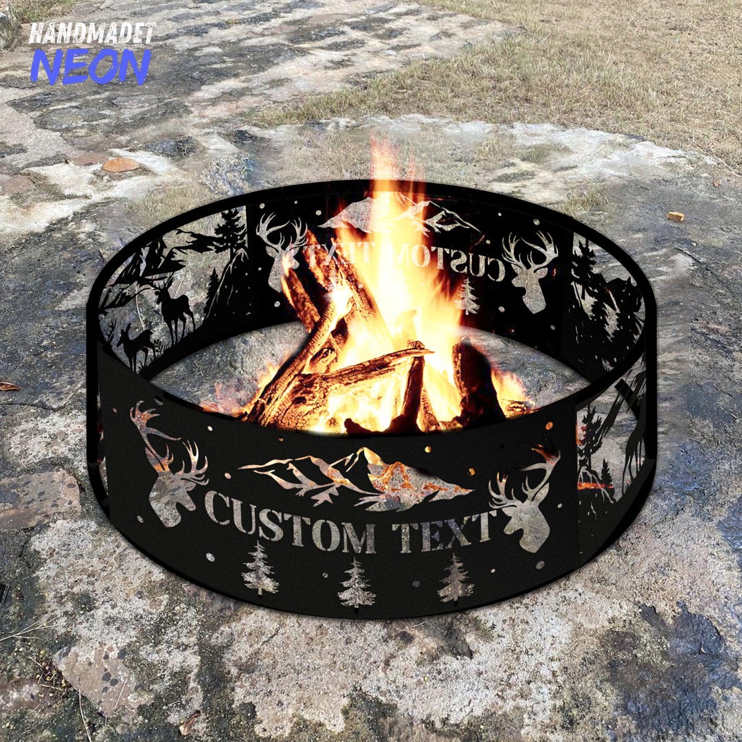 Rustic Deer Fire Ring: Metal Forest Campfire Pit, Hunting Cabin Decor ...