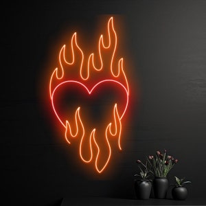 Custom Fire Heart Neon Sign, Heart Fire LED Light, Burning Heart Neon ...