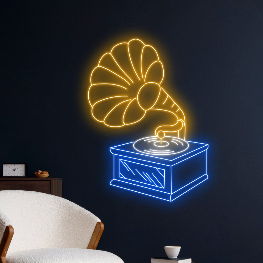 Gramophone Led Sign, Recorder Neon Light, Record Player Neon Sign ...