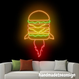 Burger Rocket Neon Sign, Burger Fast Food Led Sign, Hamburger Neon ...