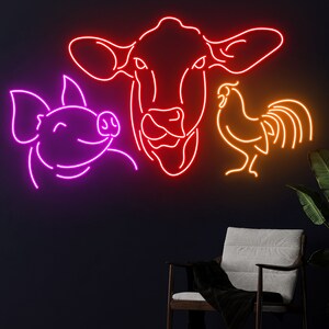 Cow Pig Chicken Led Sign, Farm Led Light, Pig Neon Light, Farmhouse ...