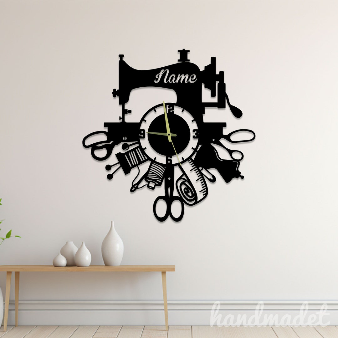Sewing Wall Clock Unique, Sewing Round Wall Clock, Tailor Oversize Wall ...