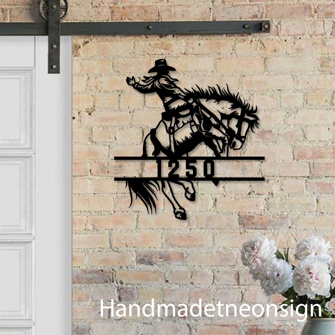 Personalized Cowboy House Number, Riding Horse Home Number Metal Sign ...