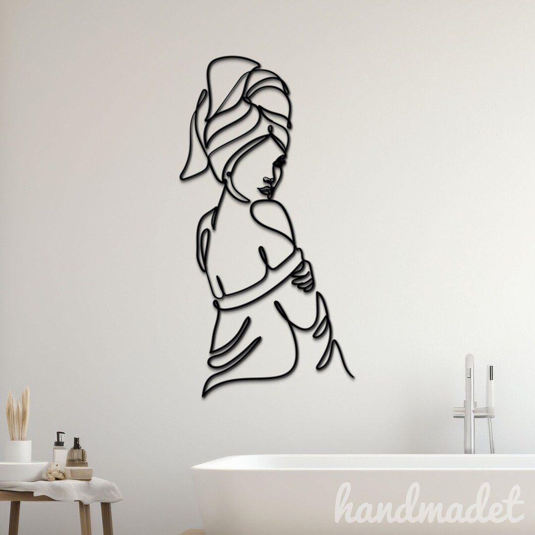 Personalized Woman Bathroom Metal Wall Art Sign, Girl Line Art Metal ...