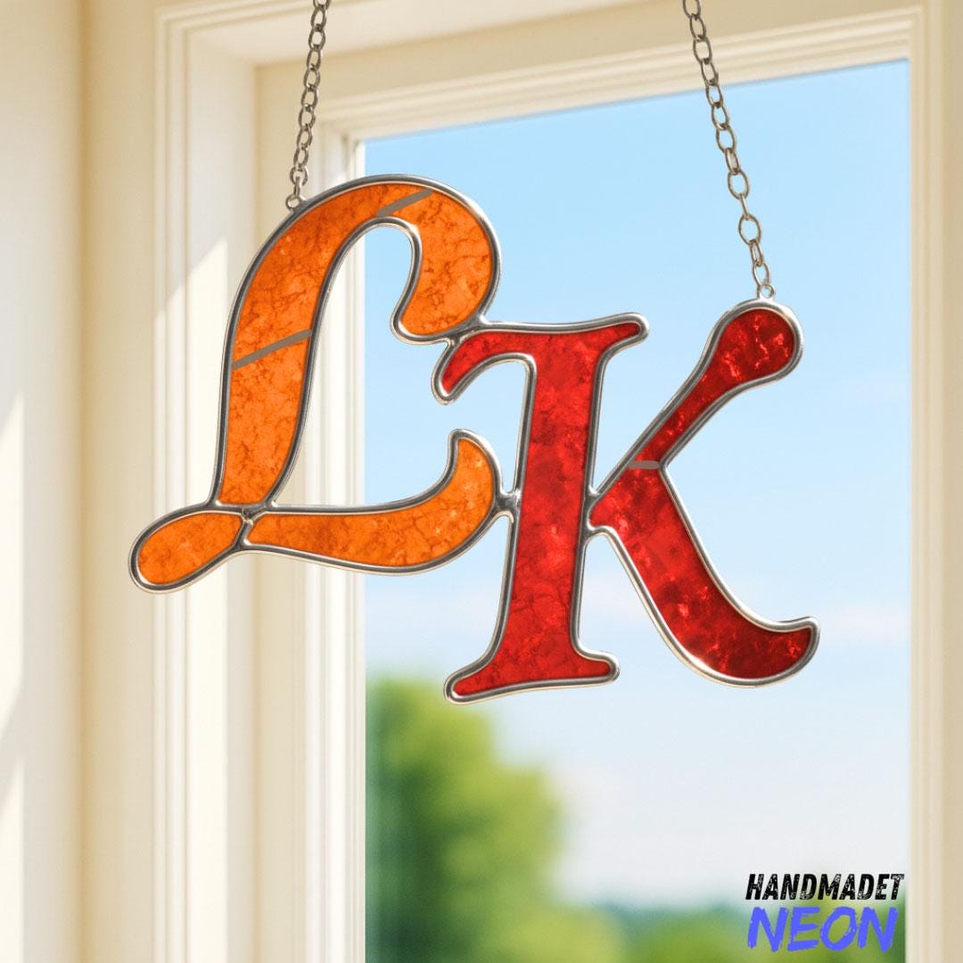Custom Couple Initials Stained Glass: Monogram Suncatcher, Wedding Gift ...