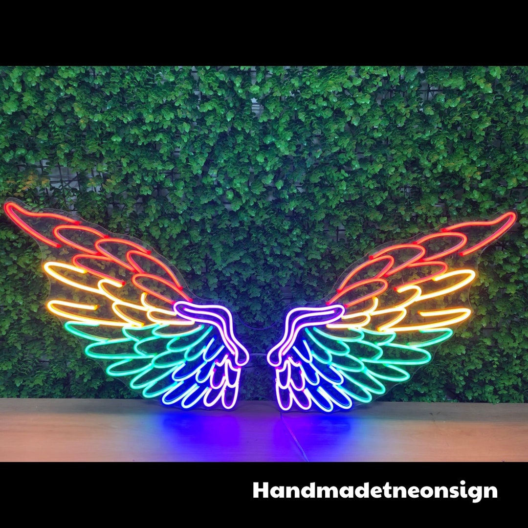 Wings Neon Sign, Wings Color Led Light, Colorful Wings Neon Sign, Neon ...