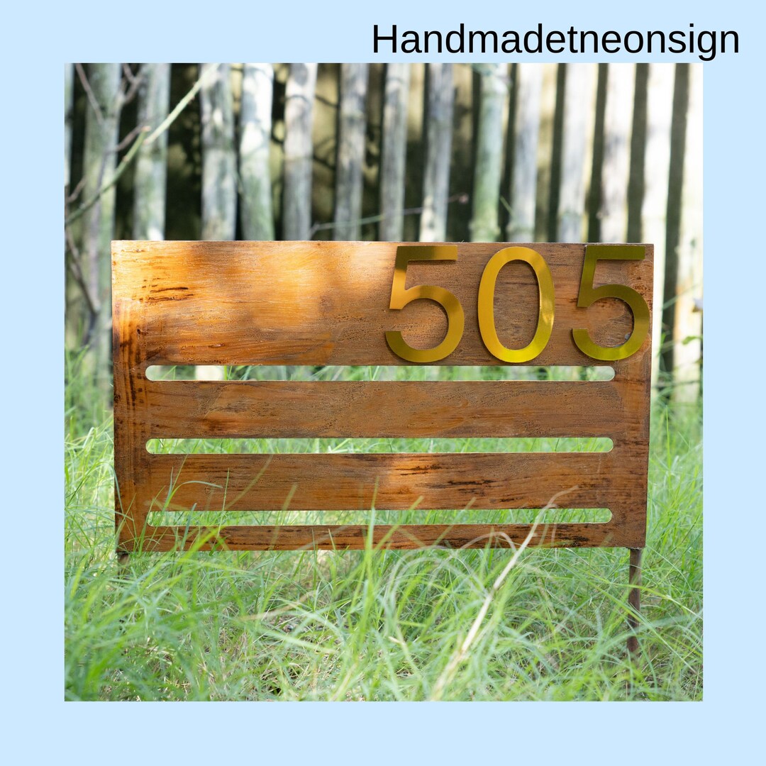Personalized House Number With Stakes, House Number Rusty Effect Sign ...
