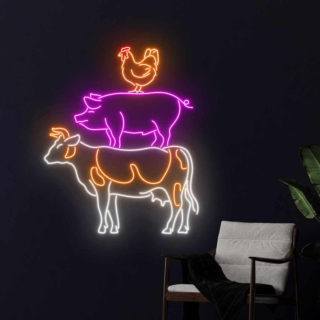 Cow Pig Chicken Led Sign, Cow Led Light, Pig Neon Light, Chicken Neon ...