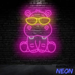 Hippopotamus Neon Sign, Hippo Led Sign, Hippo Led Light, Hippopotamus ...