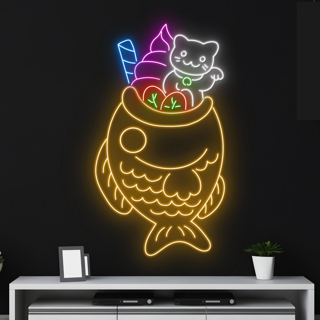 Custom Taiyaki Ice Cream Neon Sign, Fish Shaped Pastry Ice Cream Led ...