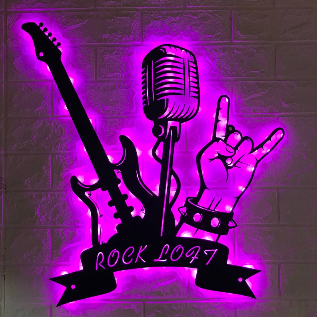 Custom Rock N Roll Metal Wall Art LED Light - Personalized Rock Music ...