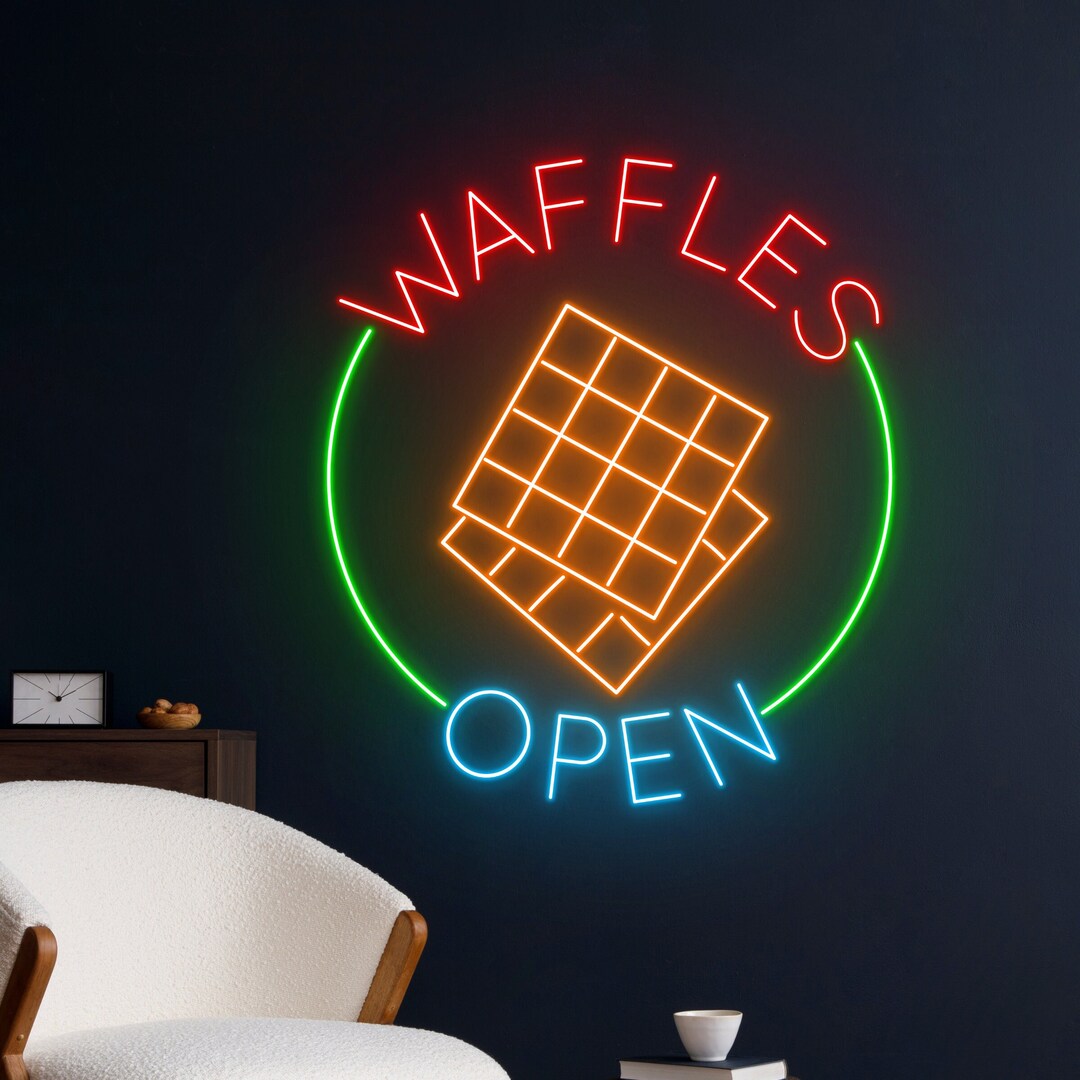 Waffles Open Neon Sign, Open Waffles Led Sign, Waffles Led Light ...