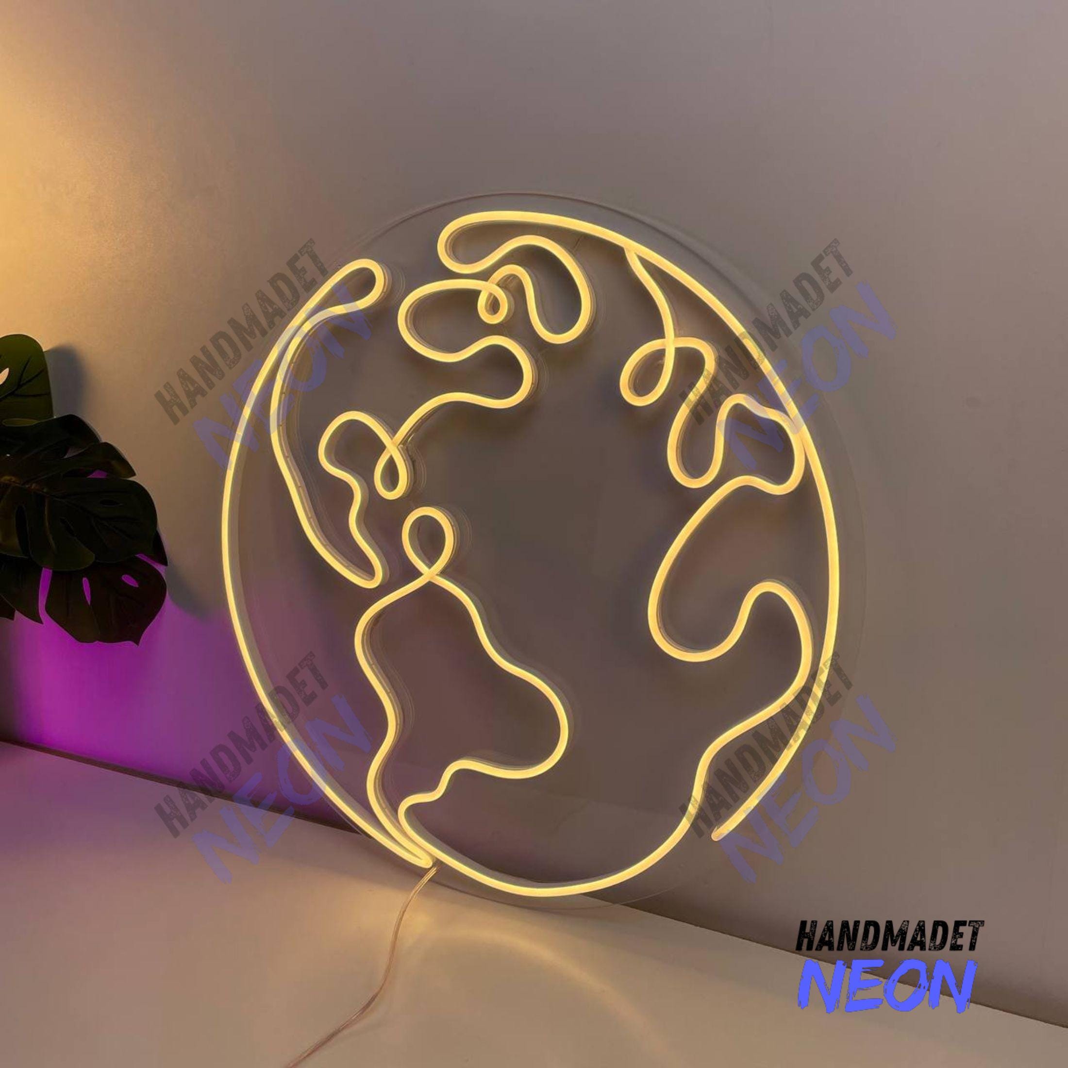 Earth Line Art Neon Sign, Earth Led Sign, Earth Led Light, Earth Neon ...