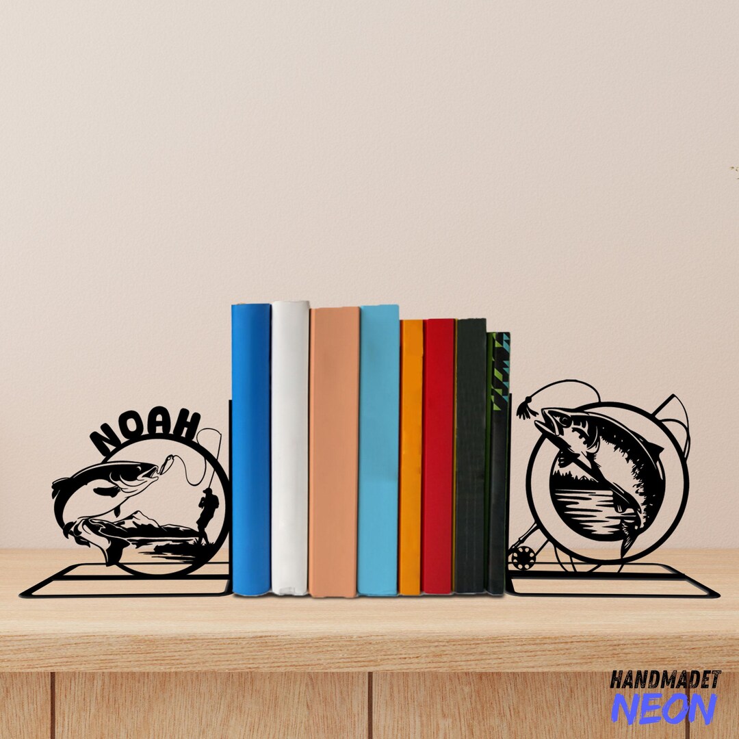 Custom Salmon Fish Metal Bookends, Fisherman Name Bookend, Fishing ...