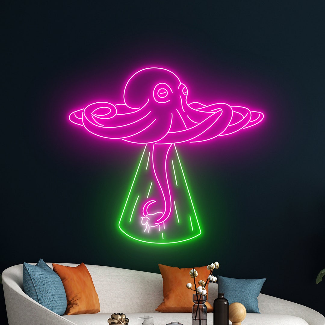 UFO Octopus Abduction A Cow Neon Sign, Cow Animal Led Sign, Octopus ...