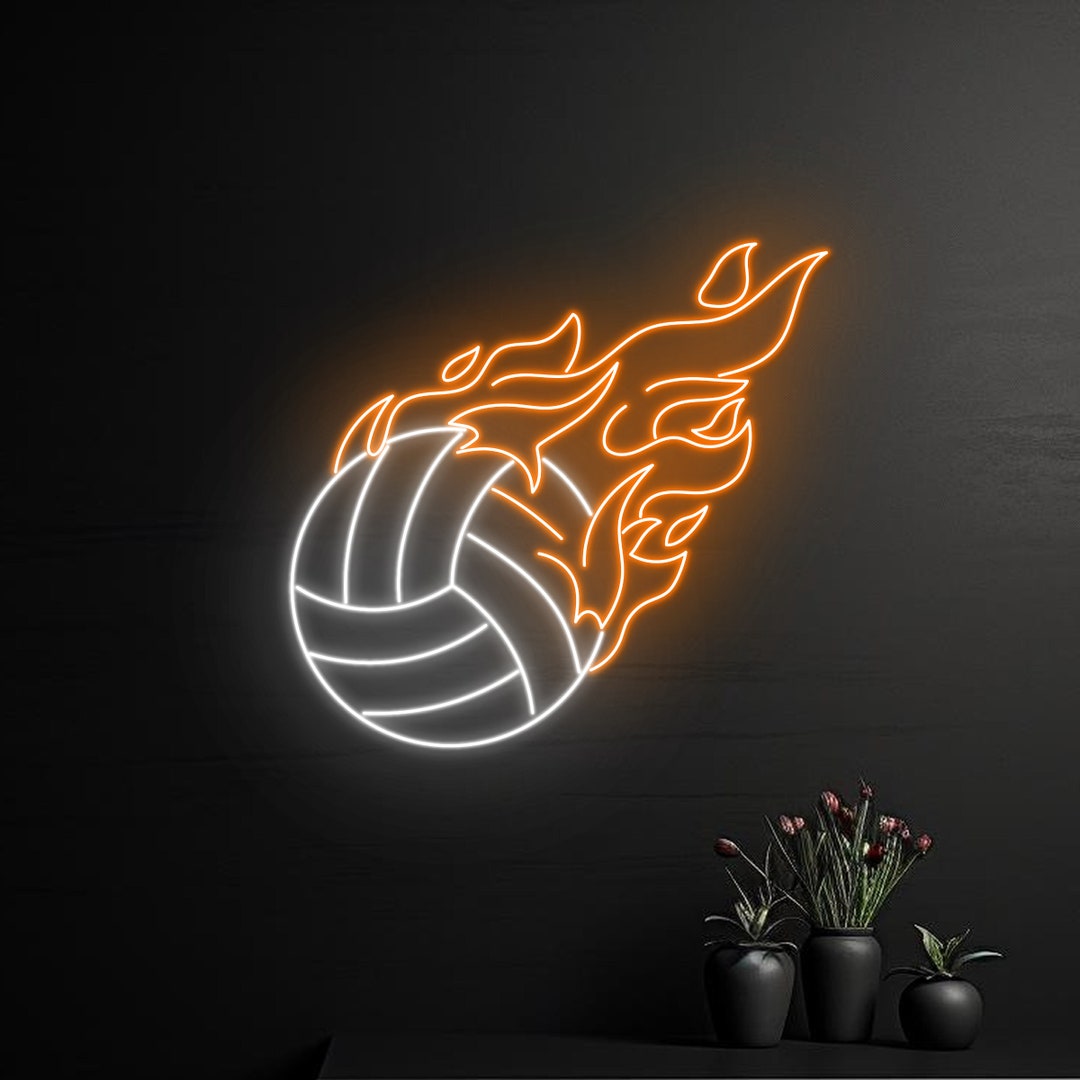 Fire Volleyball Neon Sign, Burning Volleyball Ball Neon Light ...