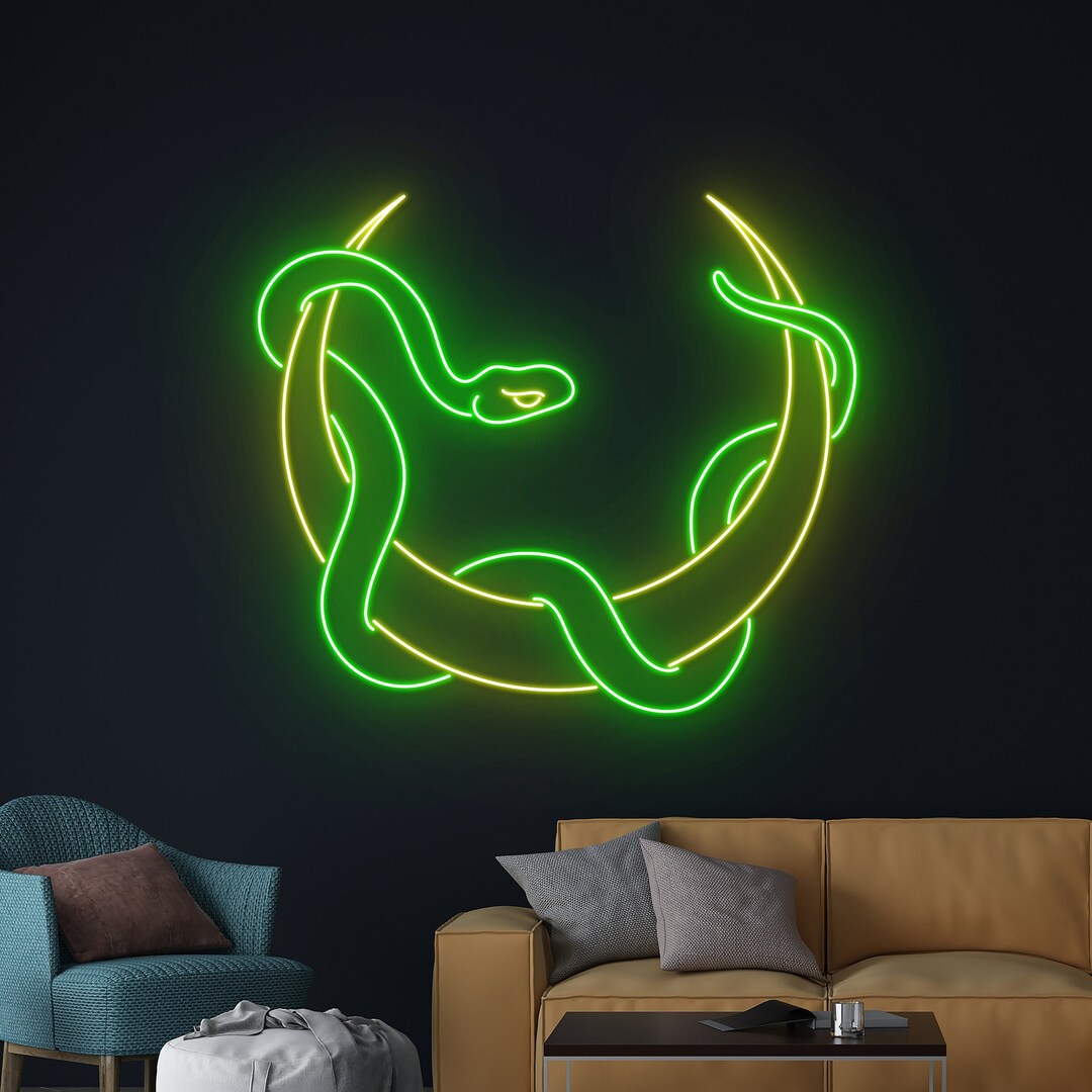 Snake Moon Neon Light, Moon Snake Led Sign, Moon Snake Neon Sign, Snake ...