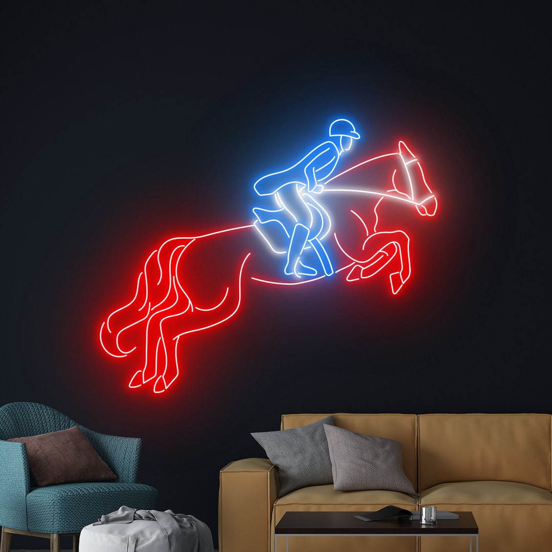 Equestrian Neon Sign, Man Riding Horse Neon Light, Horse Rider Led ...