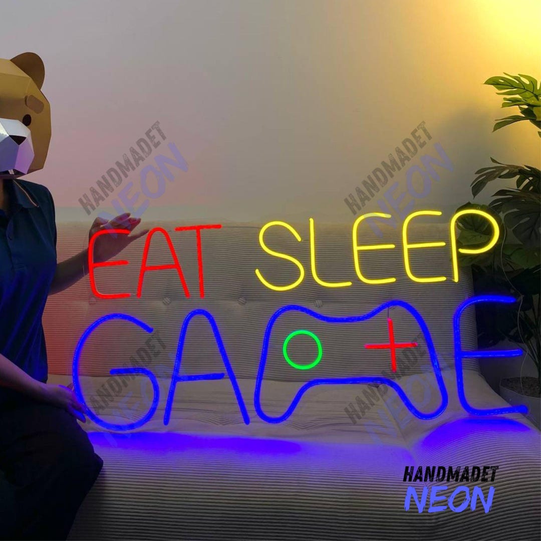 Eat Sleep Game Neon Sign, Eat Sleep Game Led Light, Boys Wall Art Gamer ...