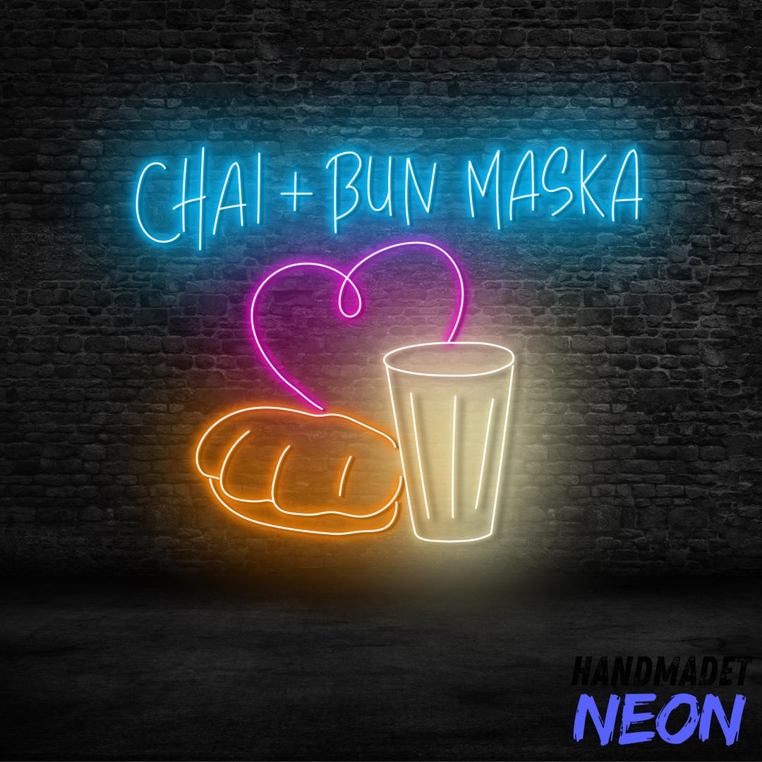Chai Bun Maska Neon Sign, Indian Food Wall Art Light, Restaurant Wall ...