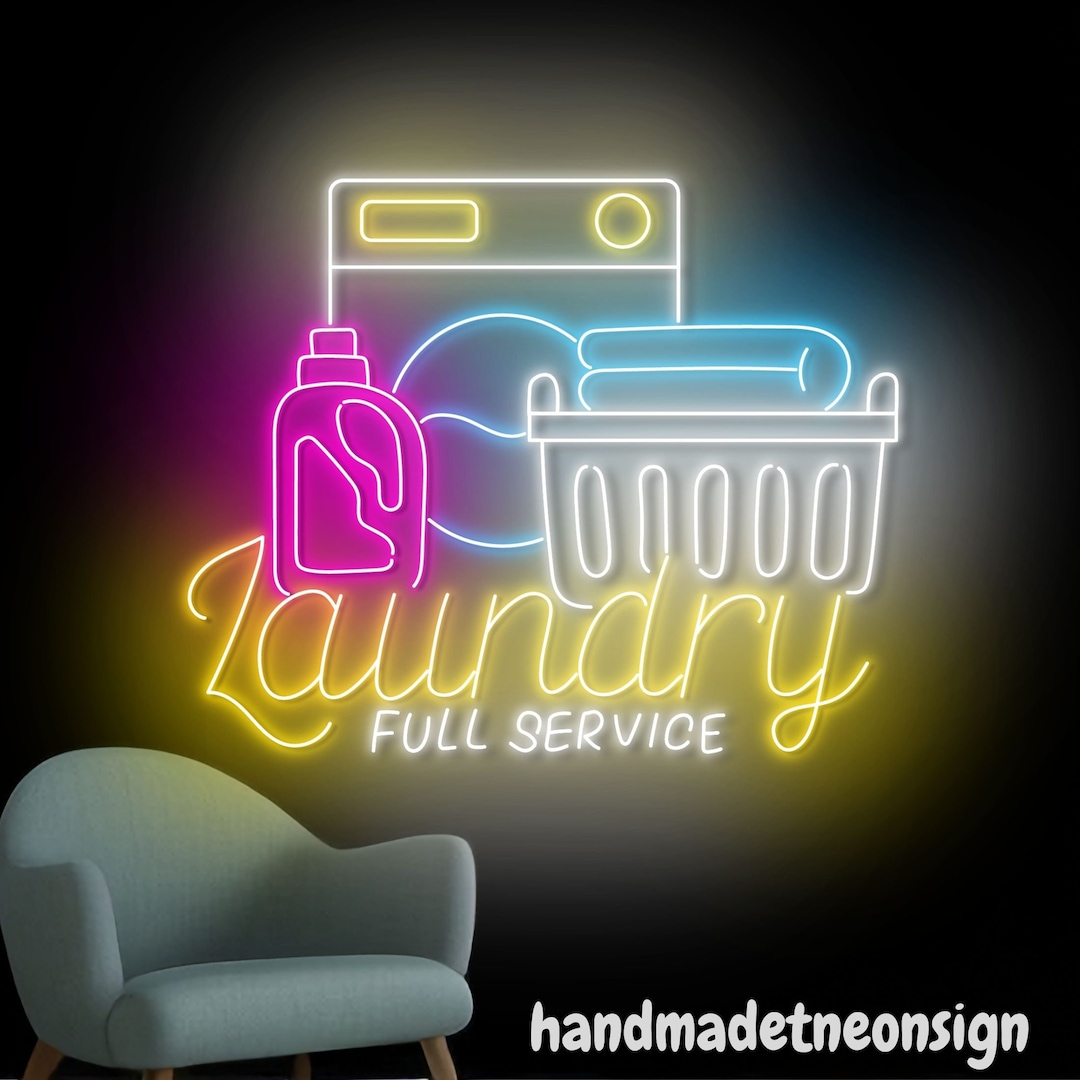 Laundry Full Service Neon Sign, Laundry Machine Led Sign, Laundry Room ...