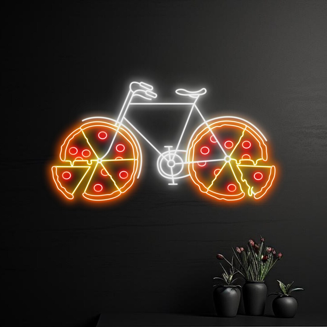 Pizza Bicycle Neon Sign, Bicycle Pizza Led Sign, Pizza Biker Led Light ...