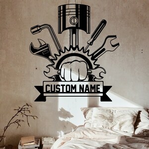 Custom Car Master Workshop Metal Wall Art LED Light, Car Repair Tools ...