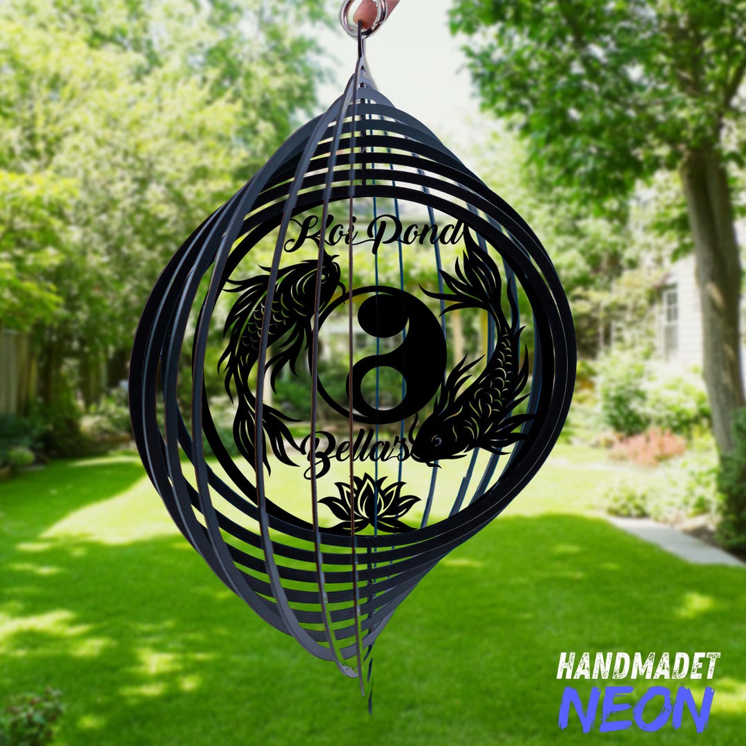 Custom Koi Fish Metal Wind Spinner, Personalized Koi Fish Name Sign ...