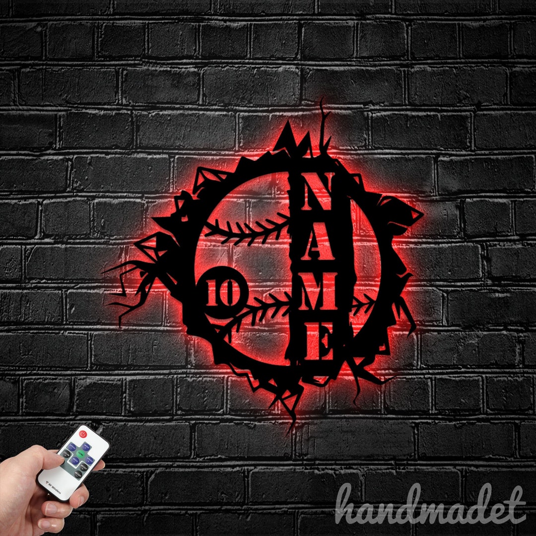 Personalized Baseball Metal Sign, Baseball Ball Metal Light, Baseball ...