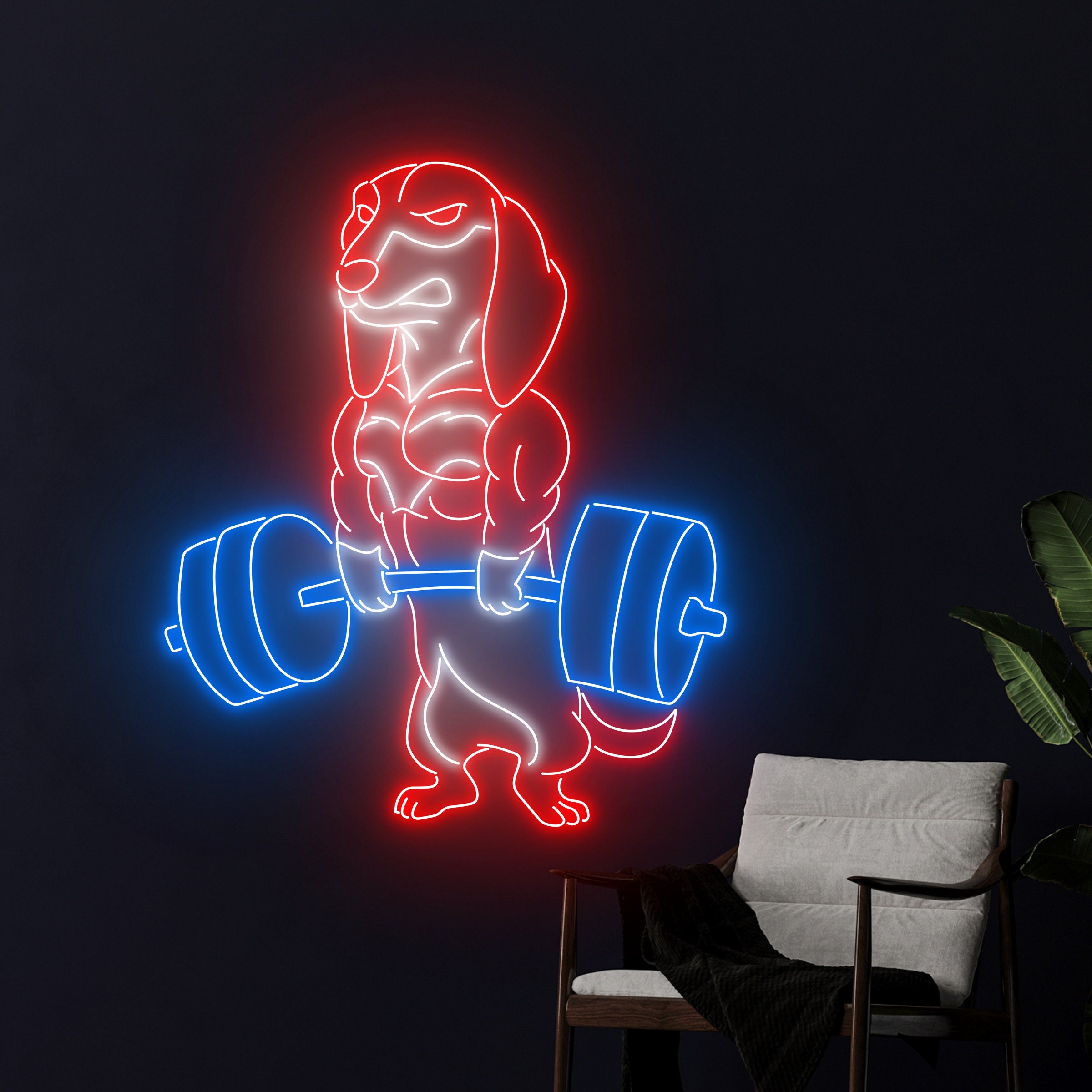 Dachshund Lifting Barbell Neon Sign, Dachshund Neon Sign, Barbell LED ...