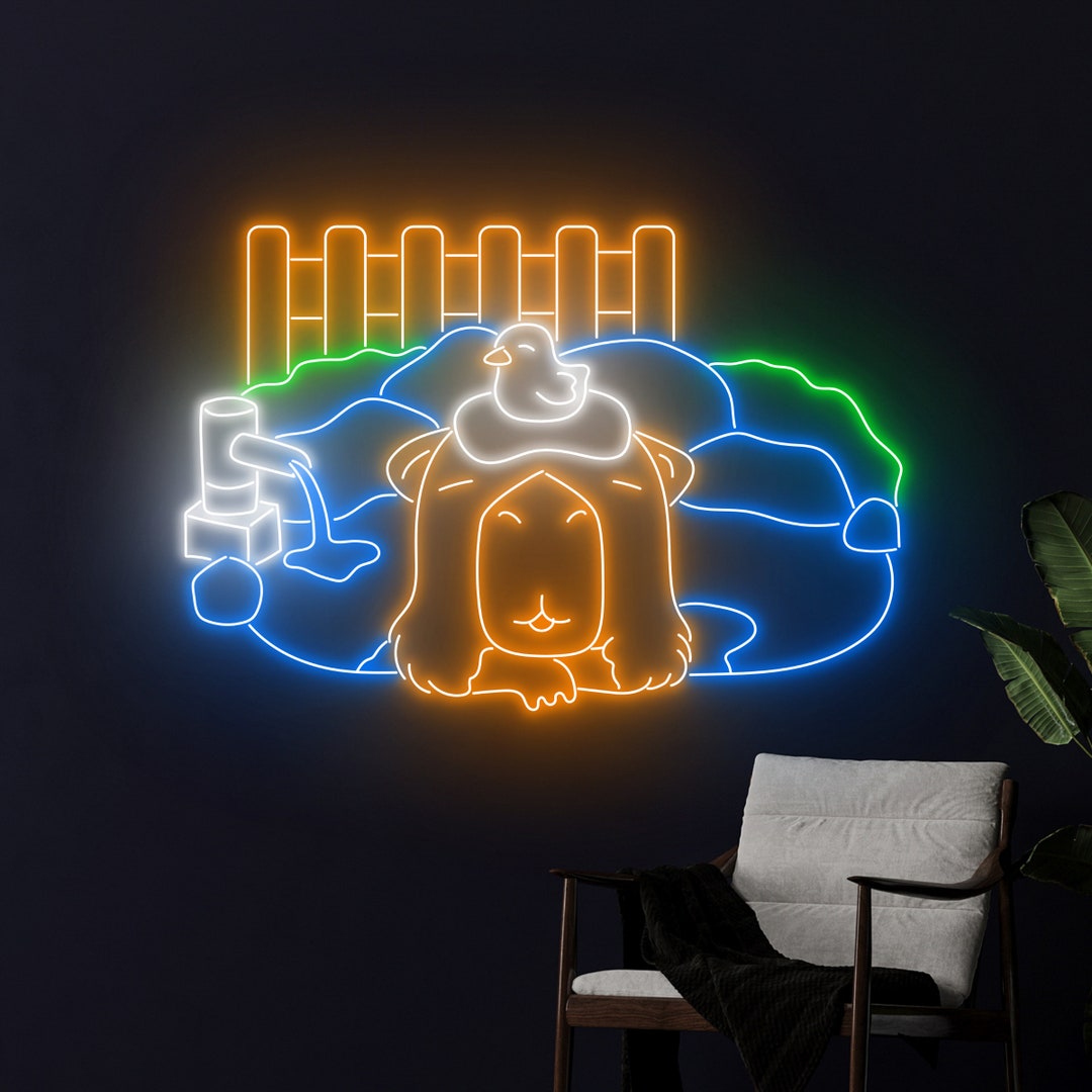 Capybara Onsen Hot Spring Neon Sign, Capybara Led Sign, Capybara Led ...