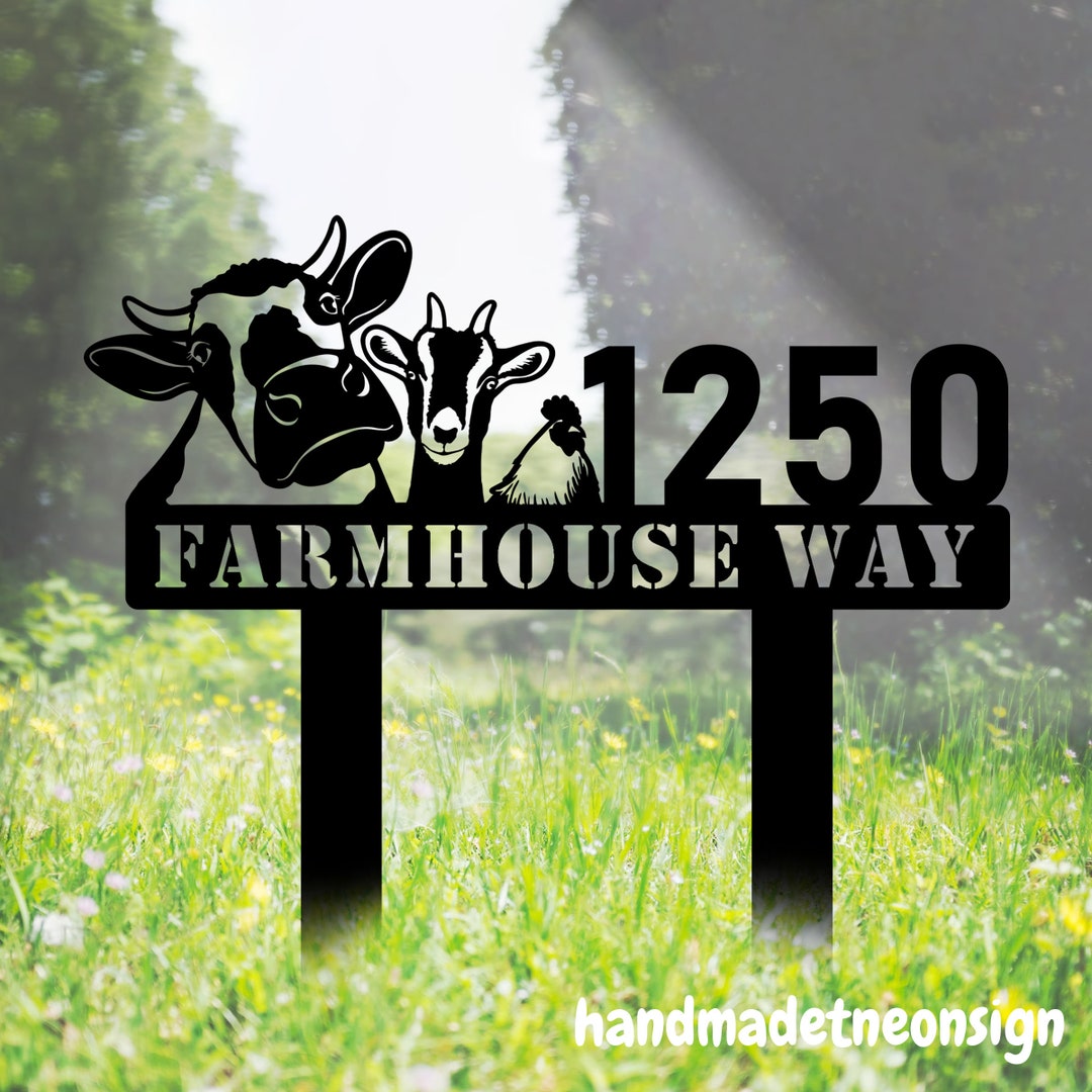 Custom Farm Address Stake, Cow Goat Chicken Home Number Metal Stakes ...