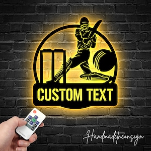 Custom Cricket Metal Wall Art LED Light - Personalized Cricket Player ...